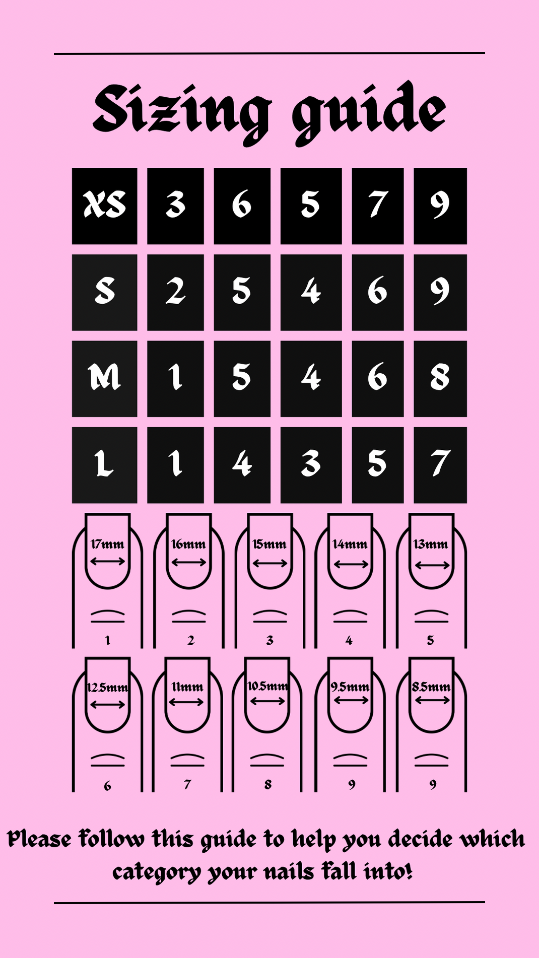 Nail sizing guide – KLS beauty